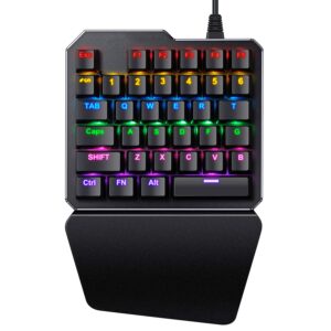 kinoth one handed mechanical gaming keyboard with blue switches, rgb led backlit, 35 keys, quick responsive gaming keypad with wrist rest, usb wired half keyboard for lol/pubg for mac/window/pc gamer