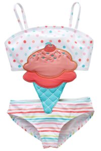 coralup girls one piece swimsuits ice-cream ruffle swimwear beach bikini for toddler(18-24months)