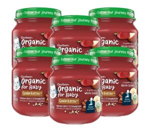 gerber 2nd foods organic for baby grain & grow baby food jar, banana apple strawberry with millet quinoa & cinnamon, 4-ounce glass jar (pack of 6)