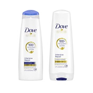 dove nutritive solutions strengthening shampoo and conditioner for damaged hair intensive repair dry hair deep formulas with keratin actives 12 oz, 2 count