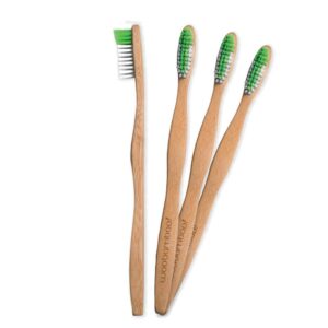 woobamboo! bamboo toothbrush - adult - medium bpa-free nylon bristles - eco-friendly, biodegradable, compostable, vegan (pack of 4)