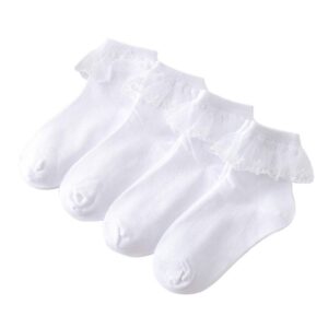 4 pairs toddler baby girls lace princess socks cotton ruffled solid ankle socks white 1-4t