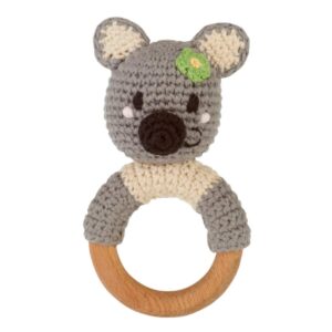 pebble 200-502 koala wooden teething ring rattle, 5-inch length