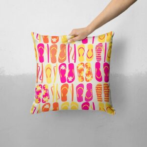 iirov vibrant pink & yellow flip-flop vector - custom decorative home decor indoor or outdoor throw pillow cover for sofa, bed or couch cushion (pillow case cover only)