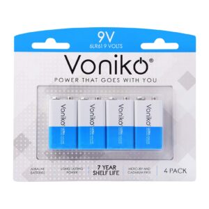 voniko 9v batteries - alkaline 9v battery 4 pack - ultra long lasting with a 7 - year shelf life