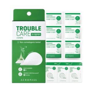 acropass trouble care microcone acne patch for early stage pimple and zits - hydrocolloid, niacimide pimple spot treatment (6ct + 6 tea tree cleansers)