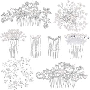 44 pieces wedding hair accessories: faux pearl crystal comb clips, u-shaped flower rhinestone pearl hair clips for bride and bridesmaids (classic style)