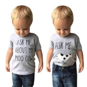 modntoga baby boy ask me about my moo cow shirt t-rex ranch t-shirt kids boy short sleeve cow tops toddler funny dino tees (cow, 100(2-3 years))