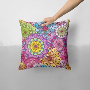 iirov colorful vector flower collage - custom decorative home decor indoor or outdoor throw pillow cover for sofa, bed or couch cushion (pillow case cover only)