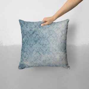 iirov stained faded blue damask pattern - custom decorative home decor indoor or outdoor throw pillow cover plus cushion set for sofa, bed or couch (pillow case cover plus cushion)