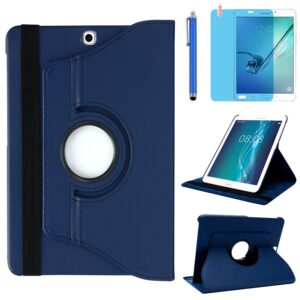 case for samsung galaxy tab s2 9.7 inch 2015 (sm-t810 t813 t815 t817 t818 t819), 360 degree rotating stand case smart protective cover, bonus stylus pen,screen film (deep blue)