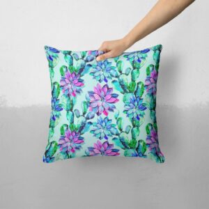 iirov watercolor cactus succulent bloom v14 - custom decorative home decor indoor or outdoor throw pillow cover plus cushion set for sofa, bed or couch (pillow case cover plus cushion)