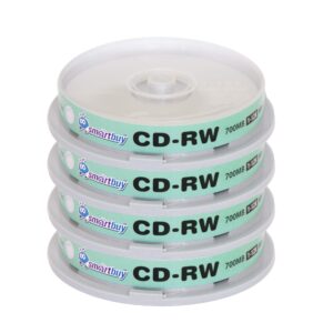 40 pack smartbuy cd-rw 1-12x 700mb/80min high speed branded logo rewritable blank data media disc