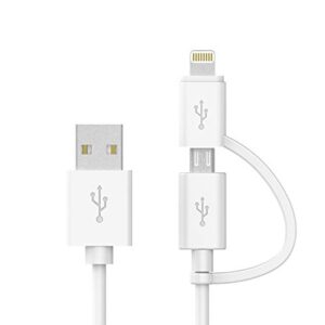 apple mfi certified 2 in 1 iphone charger lightning cable and micro usb to usb charger cord, compatible iphone x, 8, 8 plus,7 plus, android data cable 2 in 1 white(6ft)