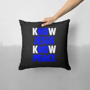 iirov know jesus know peace - white and royal blue over black - custom decorative home decor indoor or outdoor throw pillow cover for sofa, bed or couch cushion (pillow case cover only)