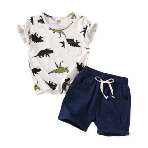 younger tree toddler baby boy summer clothes dinosaur t-shirt and shorts boy outfits 12 months to 4t（blue,18-24 months