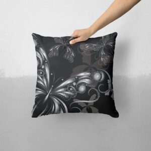 iirov vibrant black & silver butterfly outline - custom decorative home decor indoor or outdoor throw pillow cover plus cushion set for sofa, bed or couch (pillow case cover plus cushion)