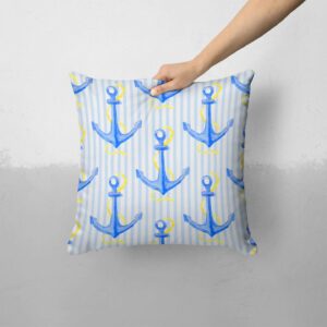 iirov striped blue and gold watercolor anchor - custom decorative home decor indoor or outdoor throw pillow cover plus cushion set for sofa, bed or couch (pillow case cover plus cushion)