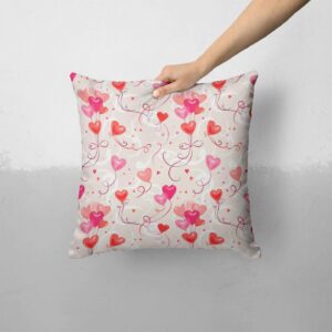 iirov pink, red and tan heart balloon pattern - custom decorative home decor indoor or outdoor throw pillow cover plus cushion set for sofa, bed or couch (pillow case cover plus cushion)