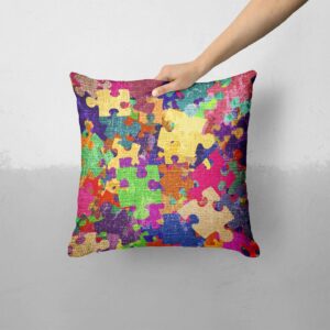 iirov neon colored puzzle pieces - custom decorative home decor indoor or outdoor throw pillow cover plus cushion set for sofa, bed or couch (pillow case cover plus cushion)