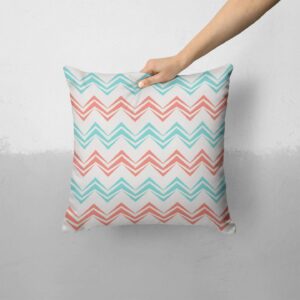 iirov vintage coral & teal abstract chevron pattern - custom decorative home decor indoor or outdoor throw pillow cover plus cushion set for sofa, bed or couch (pillow case cover plus cushion)