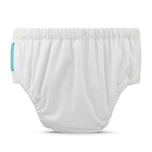 charlie banana reusable washable swim diaper, easy on and off snaps for baby girls boys, soft and snug waterproof fit to prevent leaks - white, size l (22-34 lbs)