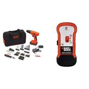 black+decker 20v max drill & drill bit set, 100 piece (bdc120va100) with black+decker sf100 wood stud finder