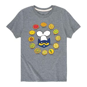 instant message - pete the cat - types of pizza - youth short sleeve graphic t-shirt - size small athletic heather