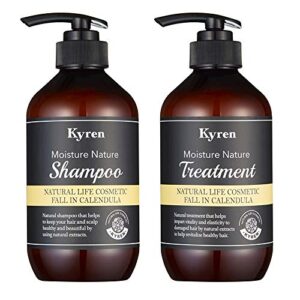 kyren moisturizing natural shampoo and treatment set fall in calendula 98% all-natural deep cleansing ingredients soothing treatment for dry, damaged, color treated curly hair (1000ml / 35.27oz)