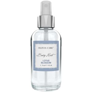 olivia care body mist spray made with natural lotus blossom fragrance scent - refreshing, soothing & cooling- eliminate odor with fresh aroma