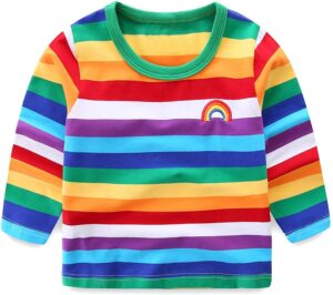 moon tree little boys rainbow striped shirt cotton long sleeve t-shirts 4t