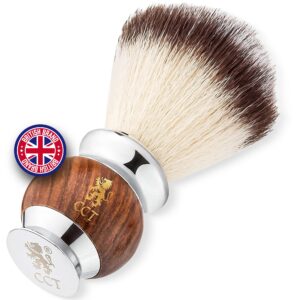 the cambridge cut throat® luxury missanda hardwood and stainless steel men's shaving brush for soap, foam or cream with premium synthetic silvertip vegan friendly badger bristles male grooming present