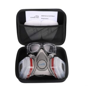 yinshome respirator mask(plus safety glasses and hard travel case),gas mask respirator with filter as paint mask,chemical mask for breathing protection respirator against dust,organic vapors,chemicals