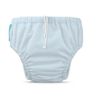 charlie banana reusable swim diaper with adjustable drawstring, soft and snug fit to prevent leaks, pencil stripes blue, x-large (27-44lbs)