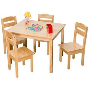 honey joy kids wooden table and chair set, 5-piece kiddy sized activity table and chair set for crafts art, toddler playroom furniture set for kids ages 4-8(natural)