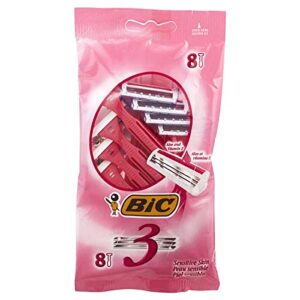 bic 3 sensitive skin disposable shaver, women, 8-count (pack of 4)