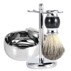 professional men's shaving tool kit for men beard shaving stand holder + faux badger hair brush + alloy soap mug bowl kit, set mustache care, travel case for male