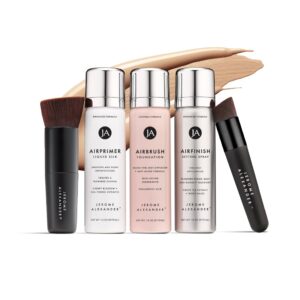 magic minerals airbrush foundation system by jerome alexander - complete 5pc spray makeup set with foundation, primer, and setting/finishing spray - for smooth, radiant skin (light medium)