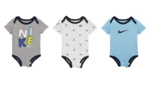 nike baby boy swoosh bodysuits 3 piece set (blue(56f086-001)/white, 6 months)