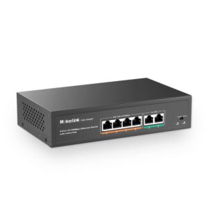 mokerlink 6 port poe switch with 4 ports poe+, 2 fast ethernet uplink, 10/100mbps, 78w high power, support ieee802.3af/at, fanless metal plug & play poe+ network switch