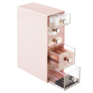 mdesign plastic 5-drawer organizer for makeup storage - 5-tier storage organizer - stackable organization with pull-out drawers for bathroom, vanity, or desk - lumiere collection, light pink/clear