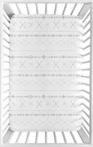 sweet jojo designs grey and white boho tribal baby unisex boy or girl baby nursery fitted mini portable crib sheet for gray woodland forest friends collection for mini crib or pack and play only