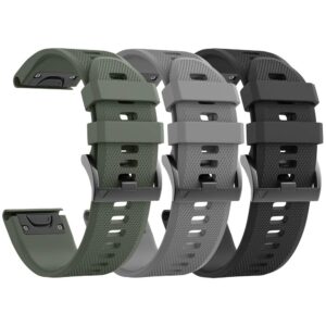 ancool for fenix 5 watch band/fenix 6 watch band/garmin fenix 7 band 22mm soft silicone bands compatible with garmin s62 watch bands/fenix 5 plus band(black,grey,army green)