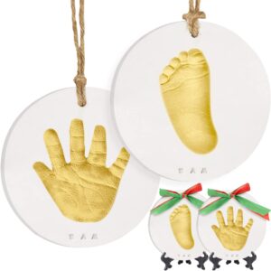 baby hand and footprint kit -personalized baby first christmas ornament,baby footprint kit for toddlers,baby keepsake handprint ornament making kit, baby shower gifts for newborns(gold paint, cherish)