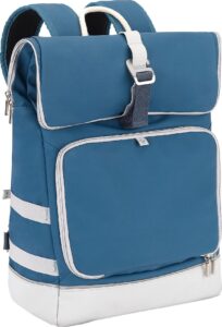 babymoov sancy diaper bag backpack | unisex back pack with heavy duty roll-top closure, large insulated compartment, changing pad and accessories, navy blue