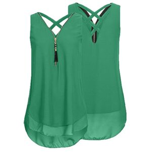 yomxl womens chiffon tank tops cross back sleeveless vest casual layer zipper loose fit tunic vest army green