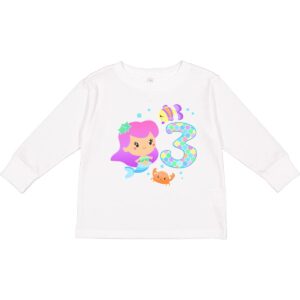 inktastic third birthday mermaid with fish and crab toddler long sleeve t-shirt 3t 0020 white 36616