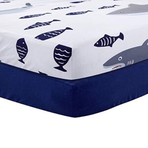 brandream crib sheets boys cotton baby crib sheets 2 packs toddler sheets, coastal nautical ocean shark fish pattern, navy blue & white