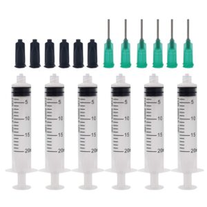 shintop 20ml syringe with 18g 1/2 inch blunt tip needles, syringe caps for experiments, industrial use (12 pack)