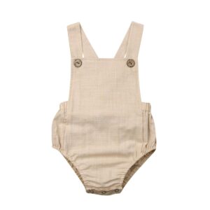 lopjgh newborn baby summer romper unisex solid color button jumpsuit sleeveless backless overalls outfits 1pcs (12-18 months, khaki)